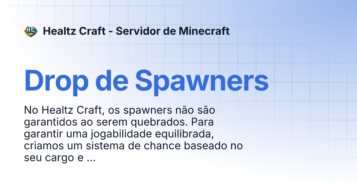 Drop de Spawners | Healtz Craft - Servidor de Minecraft